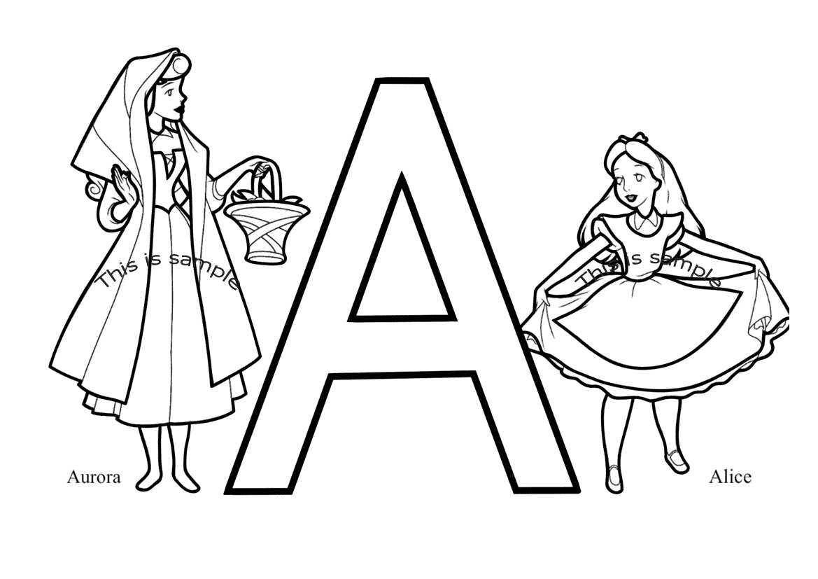 Buchstabe A: Aurora und Alice Malvorlagen